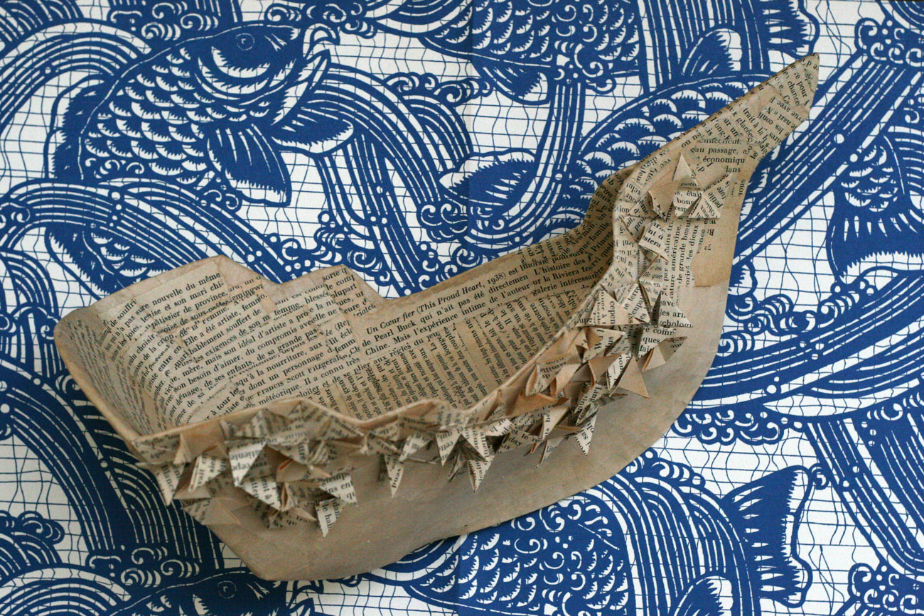 unfinished paper mache boat + origami – menina do mar